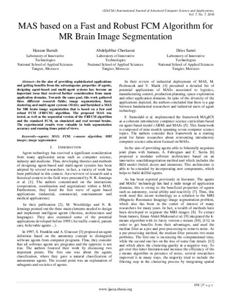 Pdf Mas Based On A Fast And Robust Fcm Algorithm For Mr Brain Image