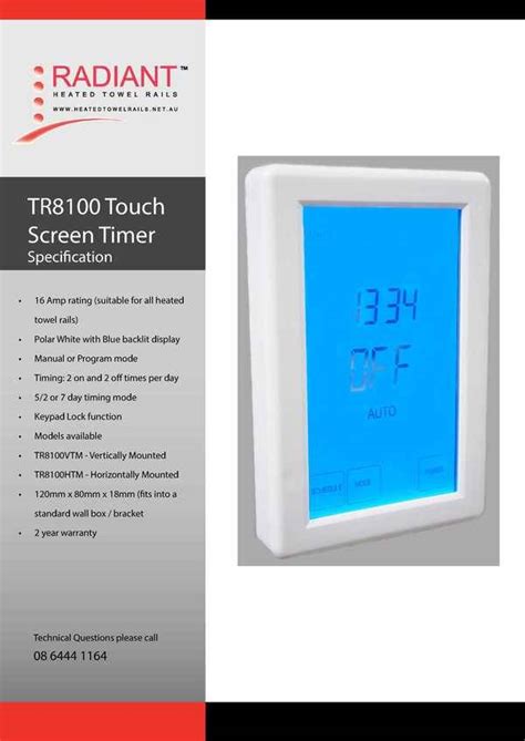 Radiant Standard Digital Touch Screen Timer Bathroom Products Are Us