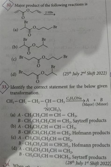 32. Major product of the following reactions is[3H]B=CCOC(=O)C=C(a)CC(..