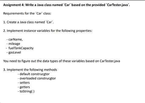 solved assignment 4 write a java class named `car` ﻿based