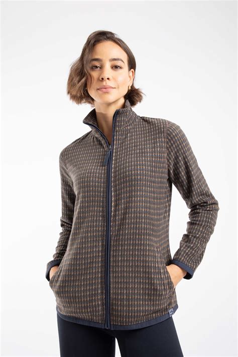 Rochelle Full Zip Printed Micro Fleece Brown Weird Fish