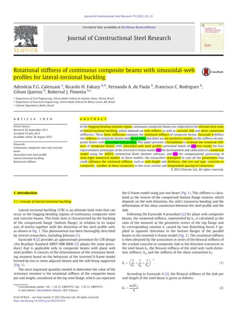 5 Rotational Stiffness Of Continuous Composite Beams With Sinusoidal Web Pdf Strength Of