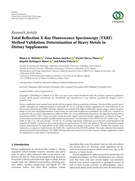 Pdf Total Reflection X Ray Fluorescence Spectroscopy Txrf Method