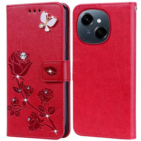 เพชรลายนูนพิมพ์ Rose เคสโทรศัพท์สําหรับ Tecno Spark Go 1s 1 หนังสือหนัง