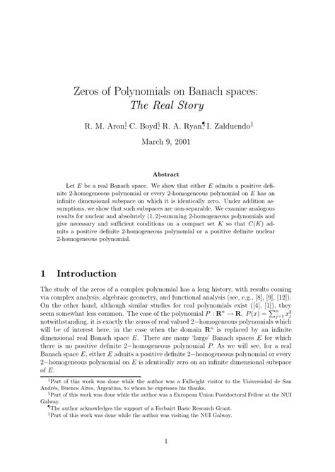 Pdf Zeros Of Polynomials On Banach Spaces The Real Story