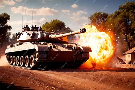 Military Tank In Combat Exploding Under Attack Explosive Blast From Weapon Attack Premium Ai