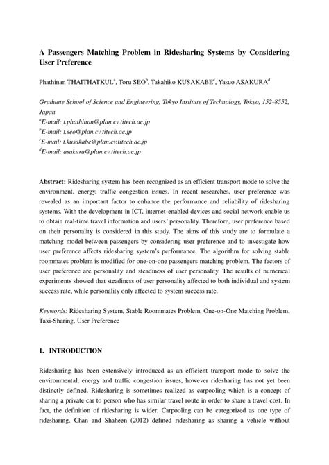 pdf a passengers matching problem in ridesharing systems by