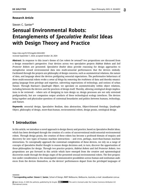 Pdf Sensual Environmental Robots Entanglements Of Speculative Realist Ideas With Design