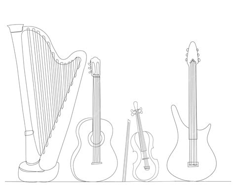 하나의 연속 선으로 격리된 악기 그리기 프리미엄 벡터