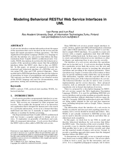 Pdf Modeling Behavioral Restful Web Service Interfaces In Uml