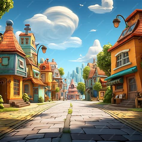 Premium Vector Illustration Background Cartoon Landscape House Scene