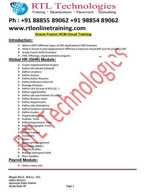Oracle Fusion Hcm Training Syllabus 8885589062 Pdf Payroll