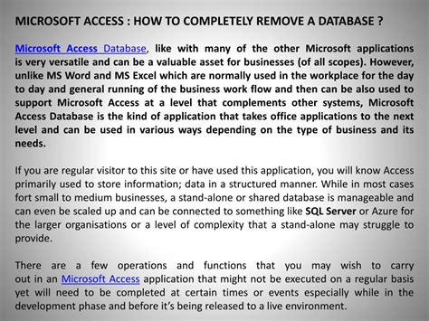 ppt microsoft access database how to completely remove a database