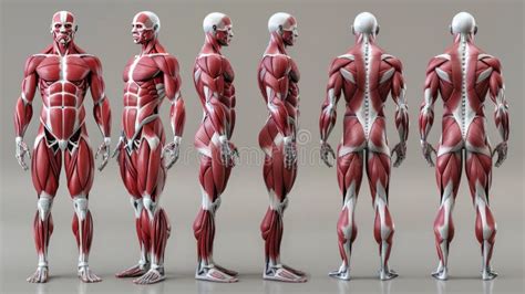 3d Human Muscle Anatomy Model In Multiple Views Showcasing Detailed