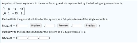 Solved A System Of Linear Equations In The Variables Z Y