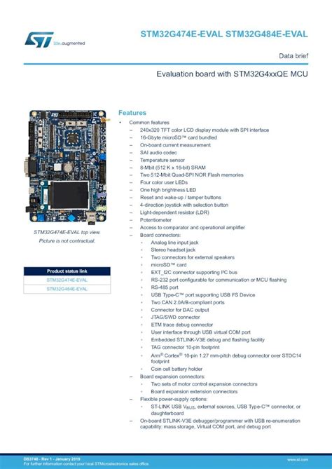 pdf evaluation board with stm32g4xxqe mcu · data brief stm32g474e