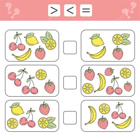 Count The Number Of Fruits In The Picture And Identify If They Are Less Than Greater Than Or