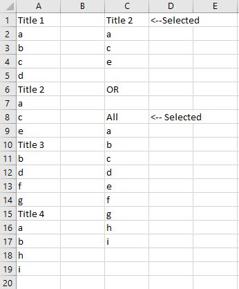 Excel Return Array Based On Titles Stack Overflow