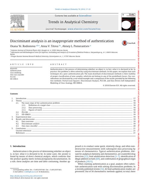 Discriminant Analysis Is An Inappropriate Method Of Authenicaltion