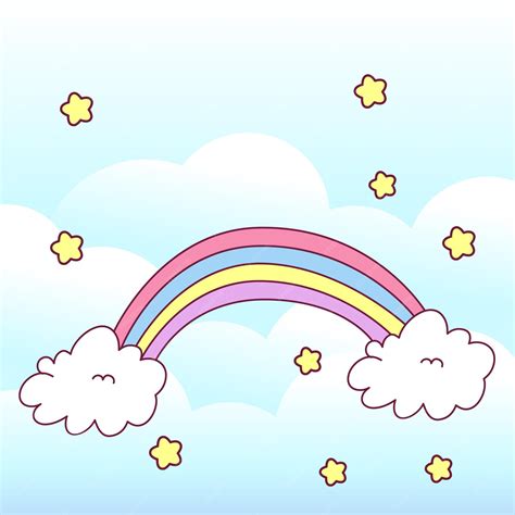 Premium Vector Kawaii Style Cute Rainbow And Clouds Illustration