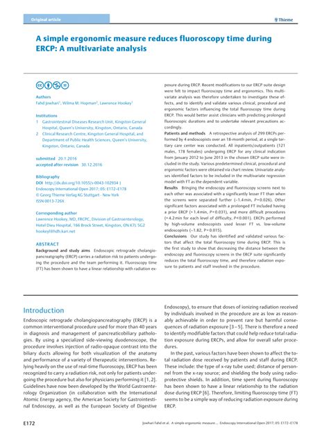 Pdf A Simple Ergonomic Measure Reduces Fluoroscopy Time During Ercp