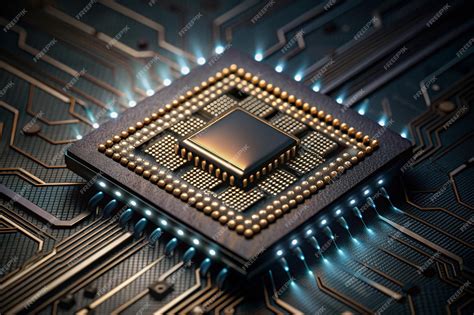Cpu Chip On Motherboard Abstract Technology Processor Computer Chip On A Cicuit Board With