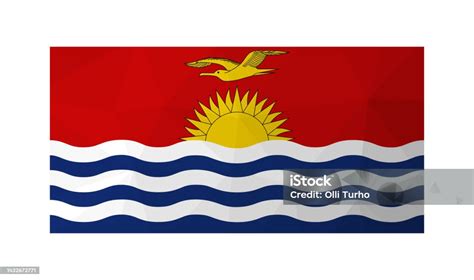 벡터 일러스트레이션 키리바시의 공식 사령관 붉은 배경에 바다 새 태양이있는 국기 삼각형 모양의 낮은 폴리 스타일의 창조적 인 디자인 개념에 대한 스톡 벡터 아트 및 기타