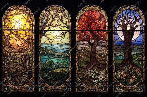 Premium Photo Luminous Stained Glass Window Showing The Annual