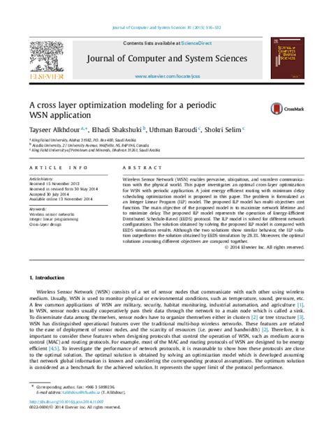 pdf a cross layer optimization modeling for a periodic wsn application
