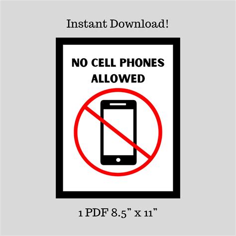 Printable No Cell Phone Allowed Sign No Phone Allowed No Phone Area