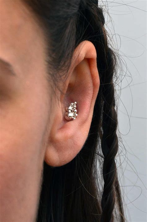 Handmade Silver Wave Conch Piercing Cornwall Inspired Sterling Silver