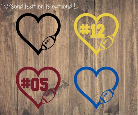 Football Heart Vinyl Decal Custom Football Player Number Decal