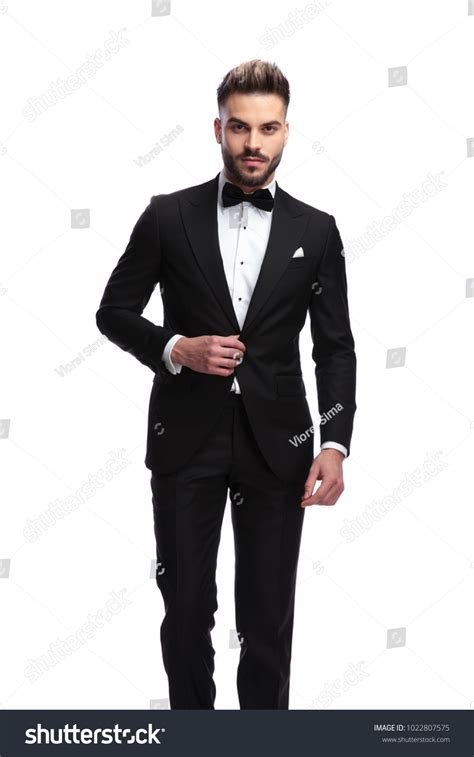 Portrait Sexy Man Tuxedo Holding His Stock Photo 1022807575 Shutterstock
