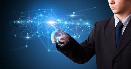 Man Touching Hologram Screen Displaying Modern Web System Freestock Photos