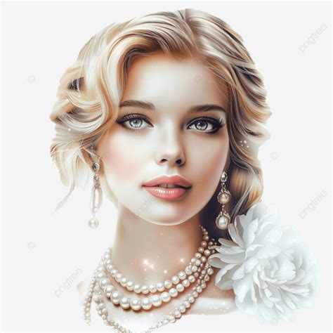 진주를 단 우아한 금발 소녀의 초상화 성인 미술 매력적인 Png 일러스트 및 이미지 에 대한 무료 다운로드 Pngtree