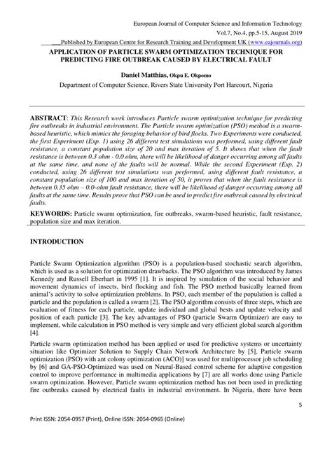 pdf application of particle swarm optimization technique for