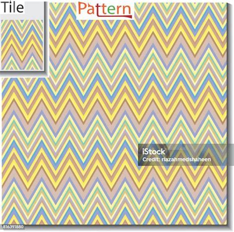 지그재그와 스트라이프 라인의 샘플 패턴 타일입니다 추상적인 색 부족 디자인에 대 한 벡터 일러스트입니다 섬유 벽지 포장지에 대