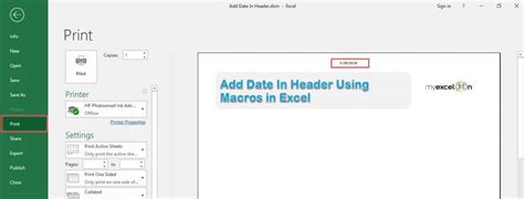 Add Date In Header Using Macros Myexcelonline