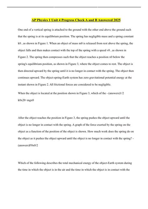 AP Physics 1 Unit 4 Progress Check A And B Answered 2025 AP Physics 1 Unit 4 Progress Check A