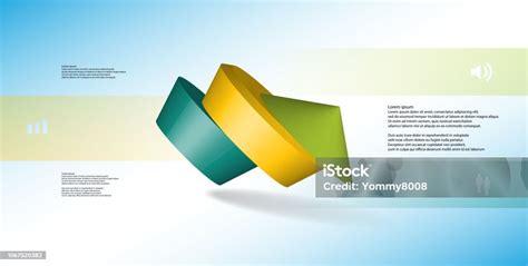 3d 그림 Infographic 템플릿입니다 라운드 국방부 3 색 부분으로 나누어져 있습니다 개체는 비스듬히 파란색 흰색 바탕에 배열 간단한 표지판 색상 막대는 측면에