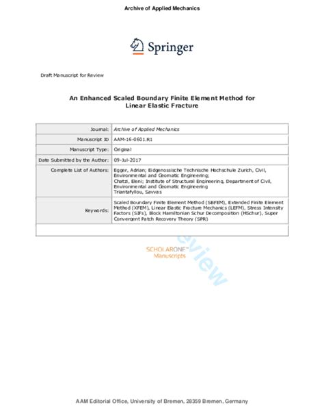 Pdf An Enhanced Scaled Boundary Finite Element Method For Linear Elastic Fracture Eleni
