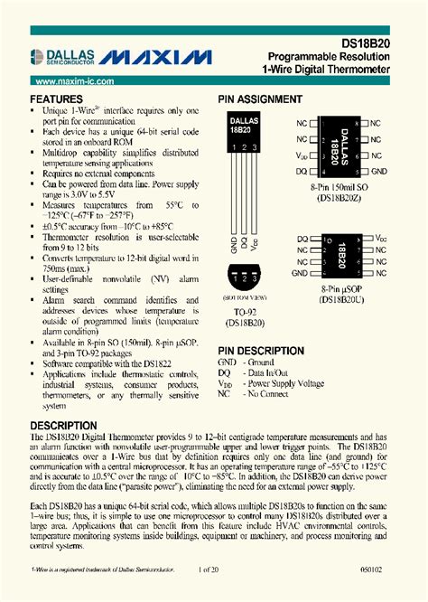 Ds18b20 4945755 Pdf Datasheet Download Ic On Line