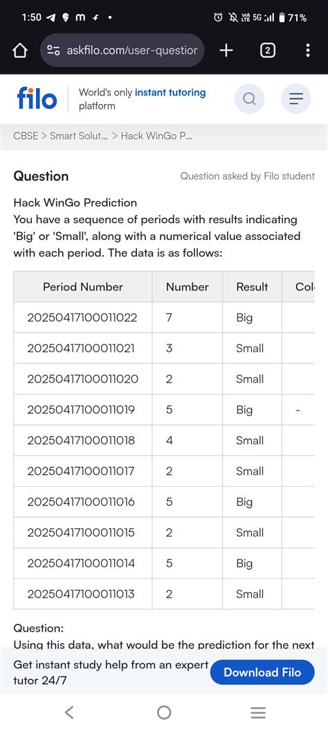 Given The Following Sequence Of Periods With Associated Numbers And Resul