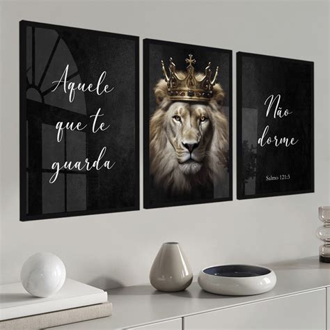 Quadro Decorativo Leão Frases Aquele Que Te Guarda Não Dorme