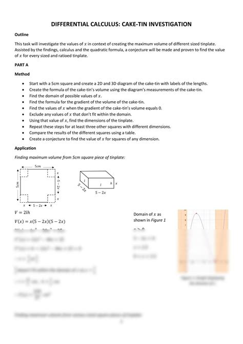 Differential Calculus Cake Tin Investigation Mathematical Methods