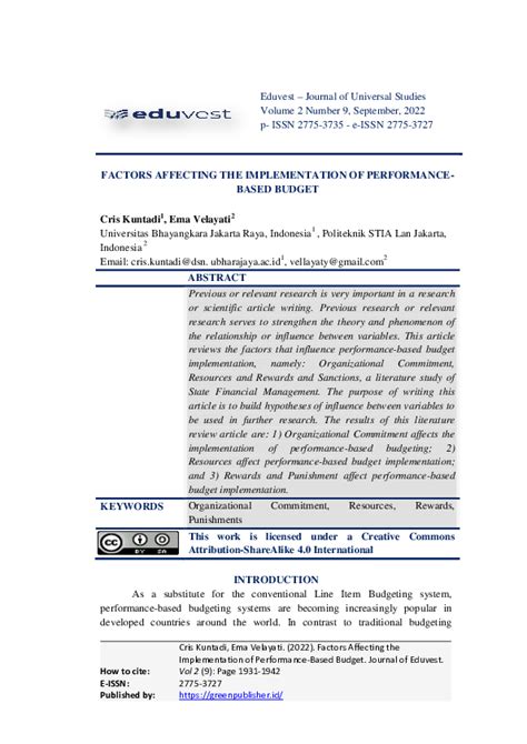 Pdf Factors Affecting The Implementation Of Performance Based Budget