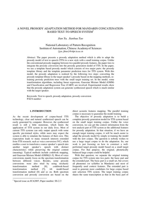 Pdf A Novel Prosody Adaptation Method For Mandarin Concatenation Based Text To Speech System