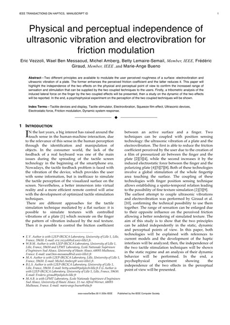 Pdf Physical And Perceptual Independence Of Ultrasonic Vibration And Electrovibration For