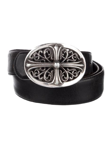 Chrome Hearts Oval Cross Leather Belt Black Belts Accessories