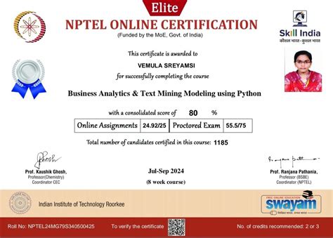 Sreyamsi Vemula On Linkedin Nptel Python Nptel Businessanalytics